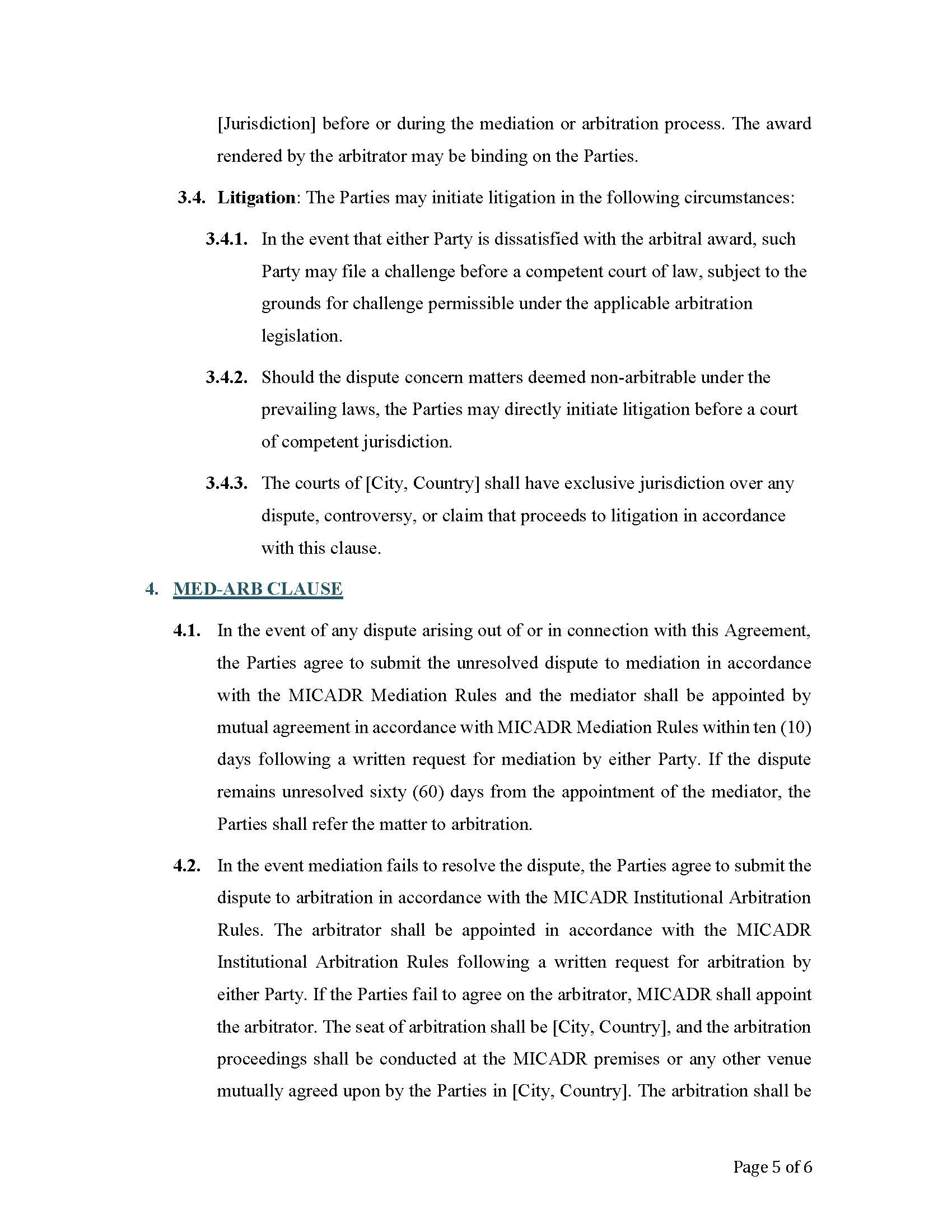 Model ADR Clauses – MICADR